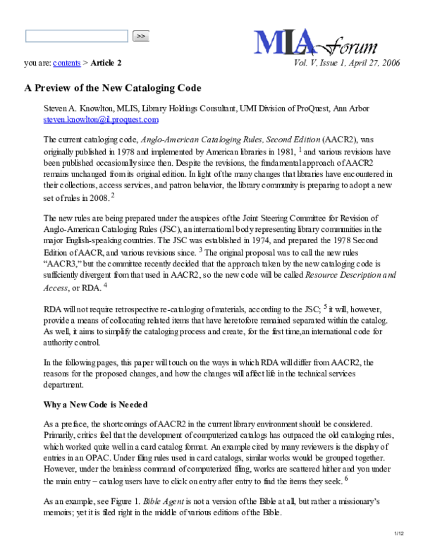 (PDF) A Preview of the New Cataloging Code