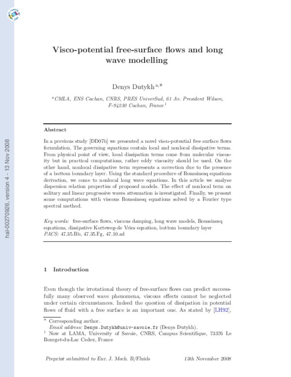 (PDF) Visco-potential free-surface flows and long wave modelling
