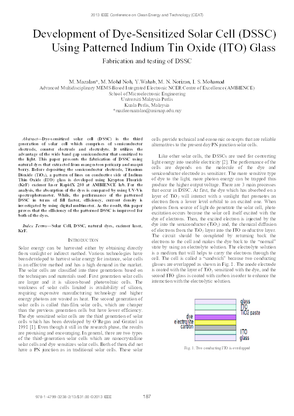 (PDF) Development of Dye-Sensitized Solar Cell (DSSC) using Patterned ...