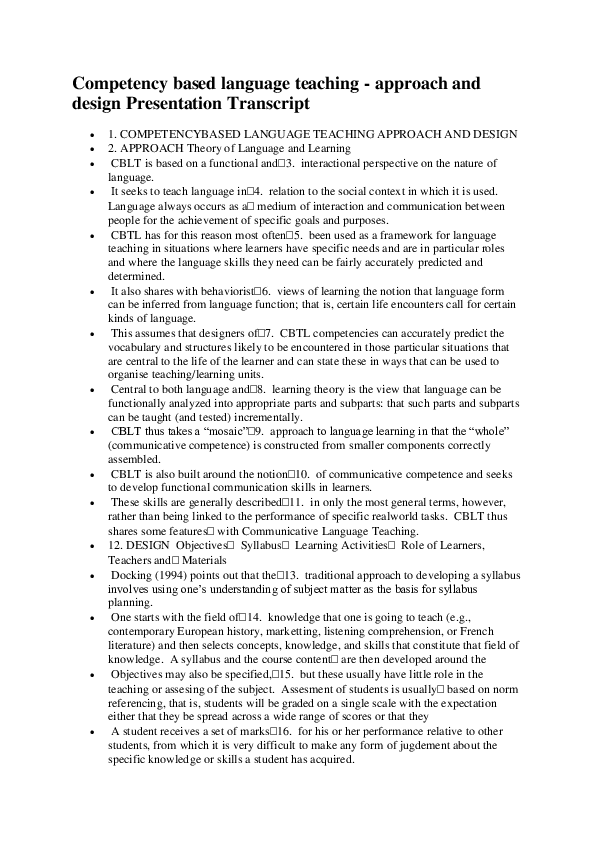 (DOC) Competency based language teaching -approach and design ...