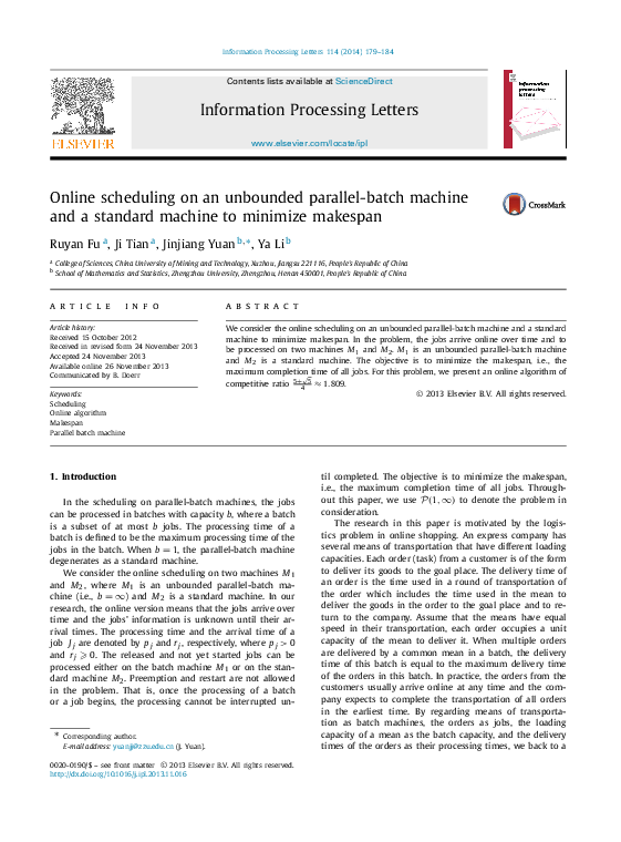 Pdf Online Scheduling On An Unbounded Parallel Batch Machine And A Standard Machine To