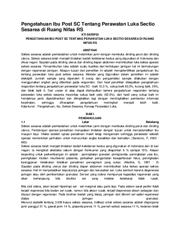 (DOC) Pengetahuan Ibu Post SC Tentang Perawatan Luka Sectio Sesarea di ...