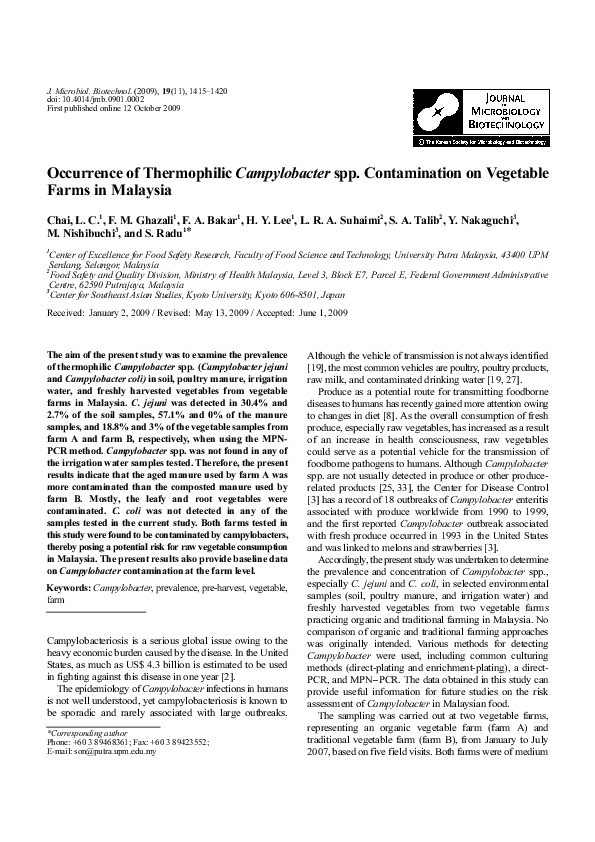 (PDF) Occurrence of Thermophilic Campylobacter spp. Contamination on ...