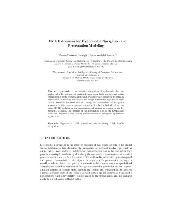 (PDF) UML Extensions for Hypermedia Navigation and Presentation Model