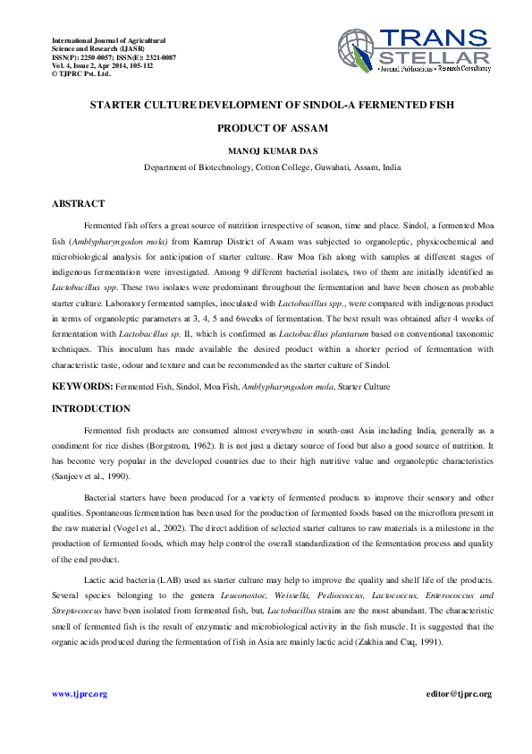 (PDF) STARTER CULTURE DEVELOPMENT OF SINDOL-A FERMENTED FISH PRODUCT OF ...