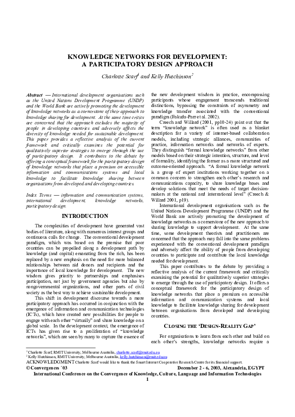 (PDF) Knowledge Networks For Development: A Participatory Design Approach