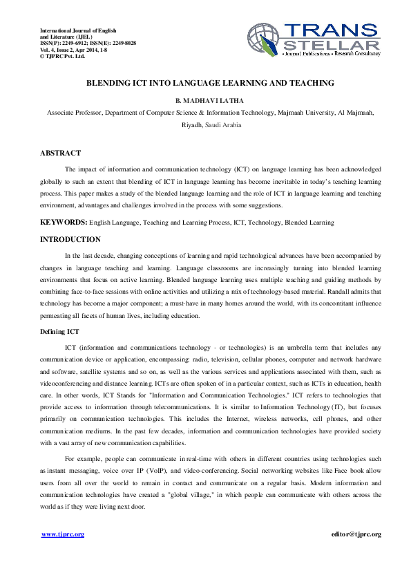 (PDF) BLENDING ICT INTO LANGUAGE LEARNING AND TEACHING