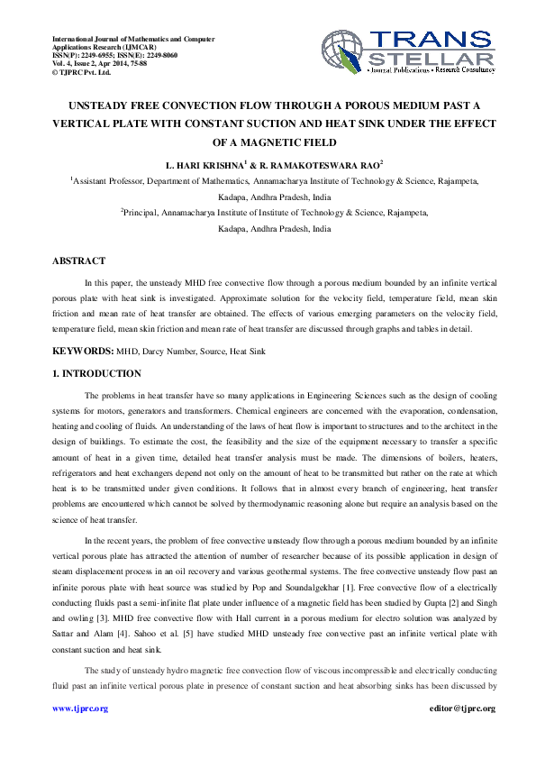 (PDF) UNSTEADY FREE CONVECTION FLOW THROUGH A POROUS MEDIUM PAST A VERTICAL PLATE WITH CONSTANT ...