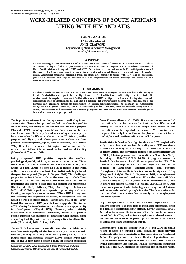 (PDF) Work related concerns of South Africans living with HIV and Aids