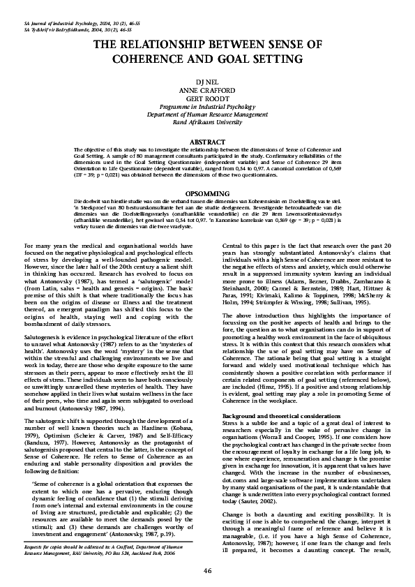(PDF) The relationship between sense of coherence and goal setting