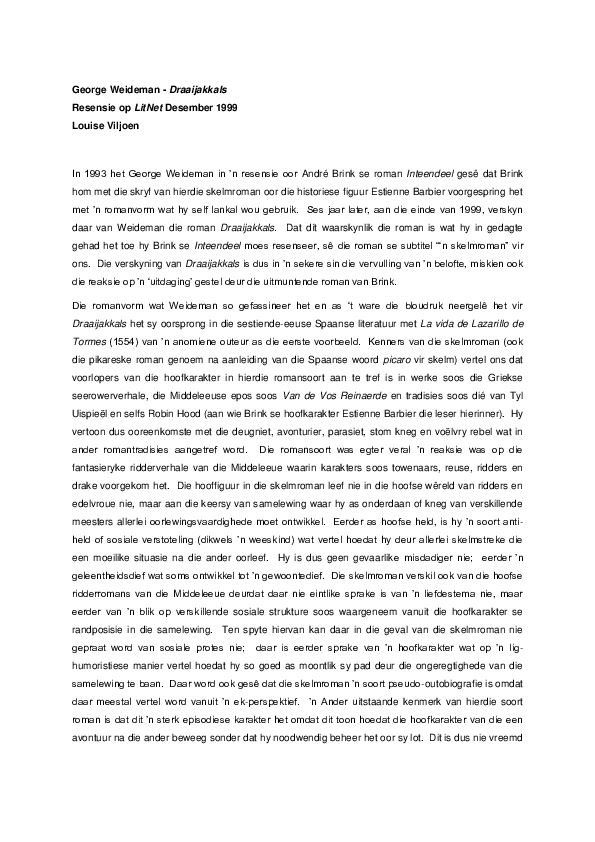 (PDF) Resensie: George Weideman - Draaijakkals (1999)