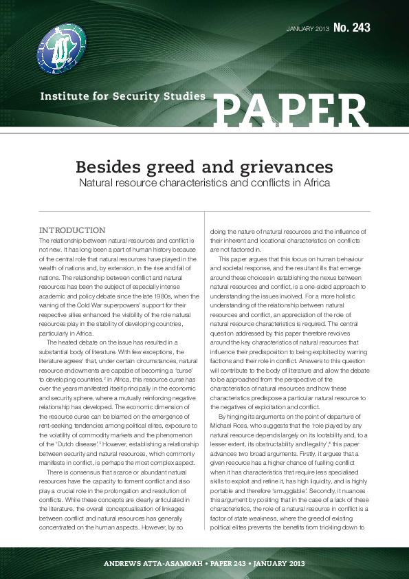 (PDF) Besides greed and grievances: Natural resource characteristics ...