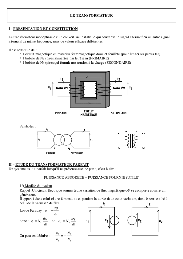 (PDF) LE TRANSFORMATEUR I -PRESENTATION ET CONSTITUTION