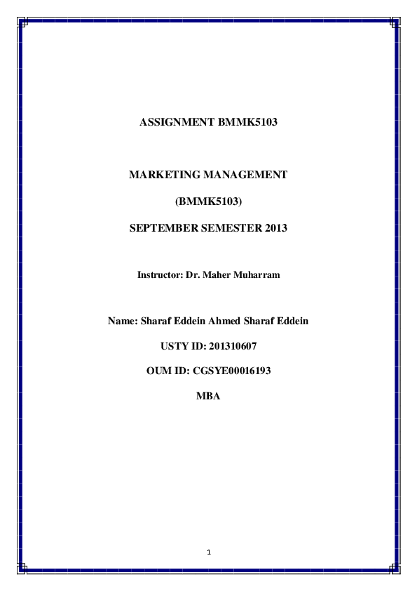 ASSIGNMENT BMMK5103 MARKETING MANAGEMENT