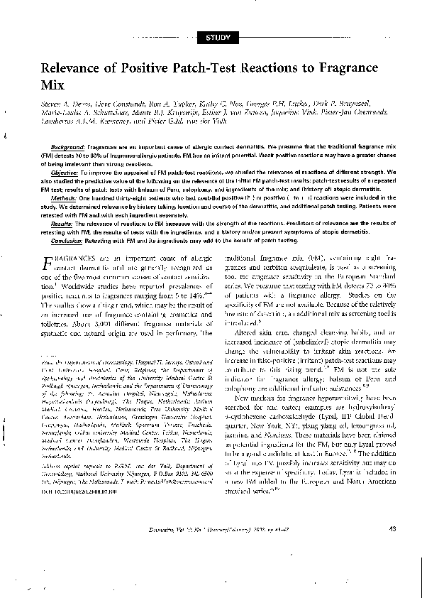(PDF) Relevance of positive patch-test reactions to fragrance mix