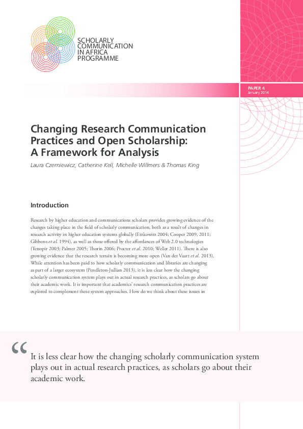 Changing Research Communication Practices and Open Scholarship