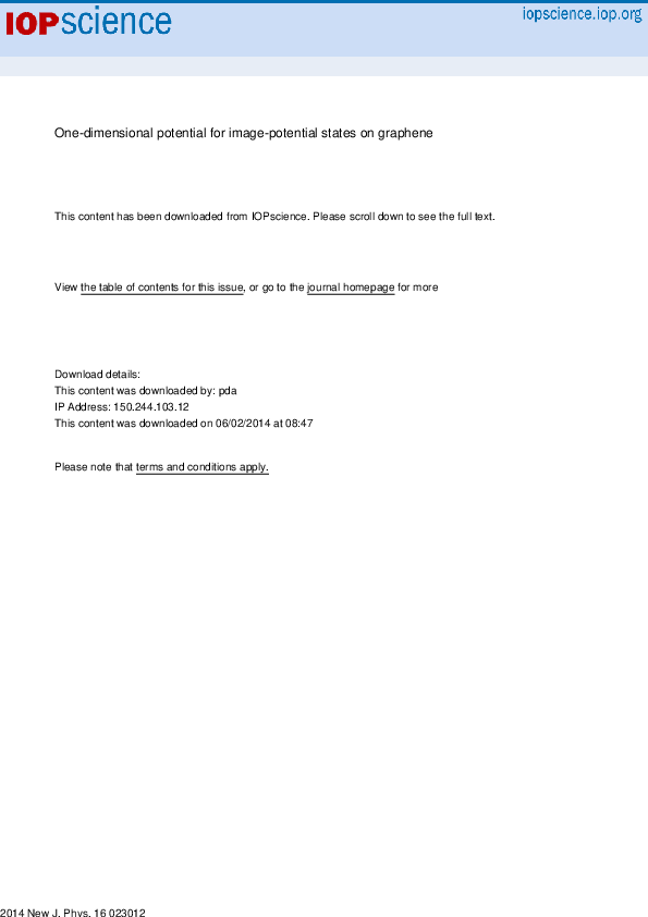 (PDF) One-dimensional potential for image-potential states on graphene