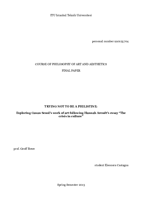 (PDF) Trying not to be a Philistine: Exploring Canan Senol's work of ...