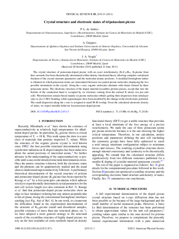 (PDF) Crystal structure and electronic states of tripotassium picene