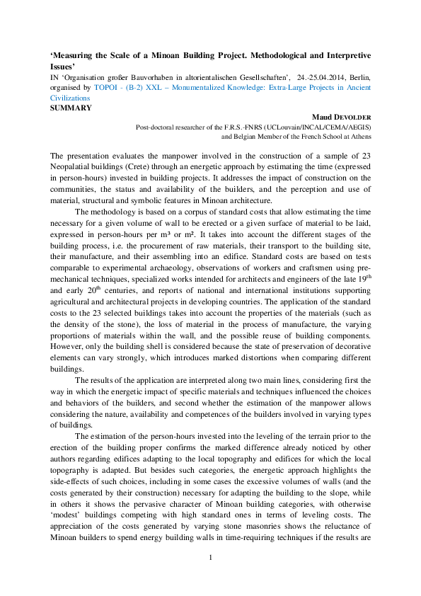 (PDF) Maud Devolder, "Measuring the Scale of a Minoan Building Project ...