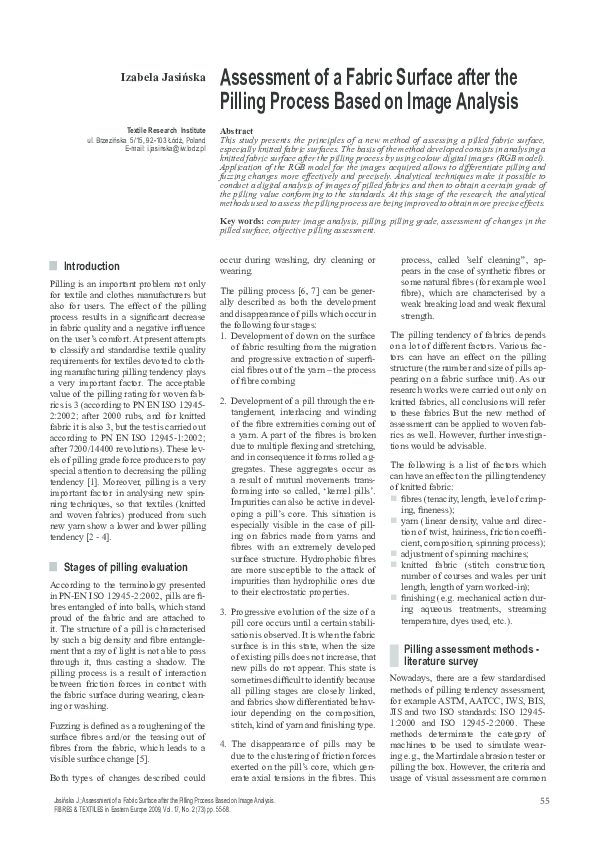 Assessment of a Fabric Surface after the Pilling Process Based on Image ...