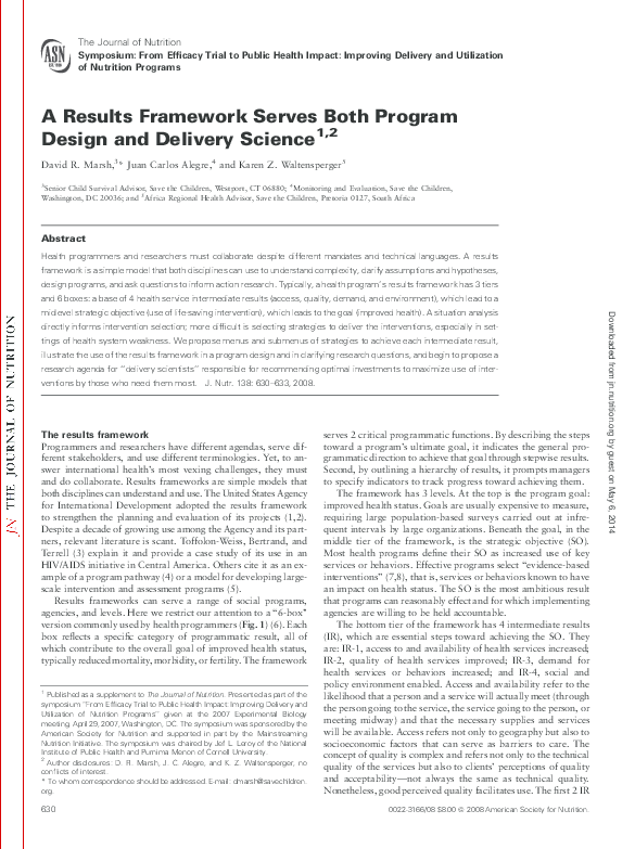 (PDF) A Results Framework Serves Both Program Design and Delivery ...