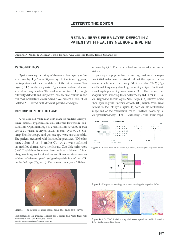 (PDF) Retinal nerve fiber layer defect in a patient with healthy ...