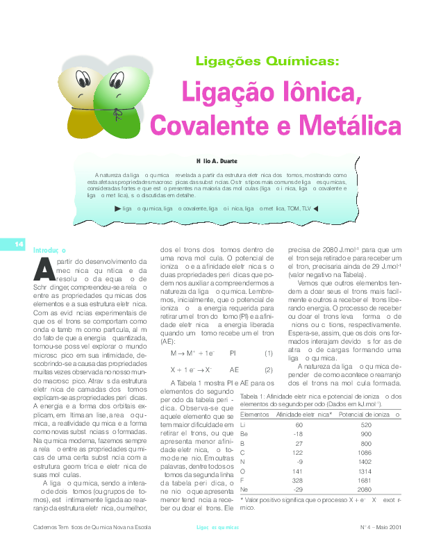 (PDF) Ligações Químicas: Ligação Iônica, Covalente e Metálica