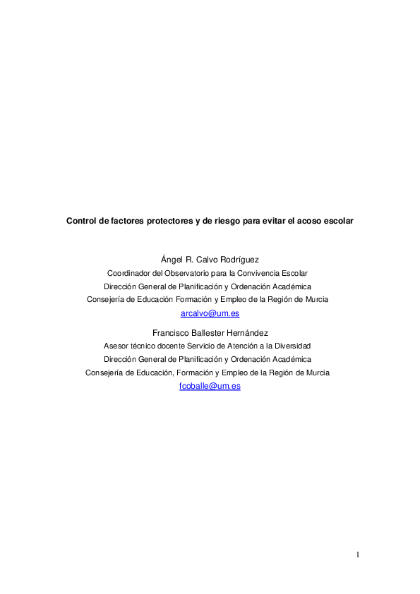 (PDF) Control de factores protectores y de riesgo para evitar el acoso ...