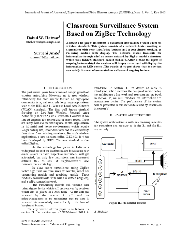 Pdf Classroom Surveillance System Based On Zigbee Technology