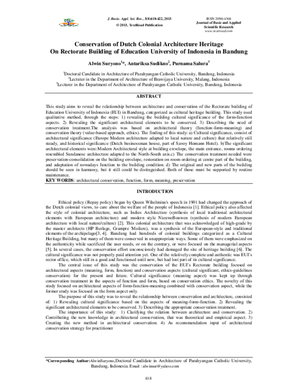 (PDF) Conservation of Dutch Colonial Architecture Heritage On Rectorate ...