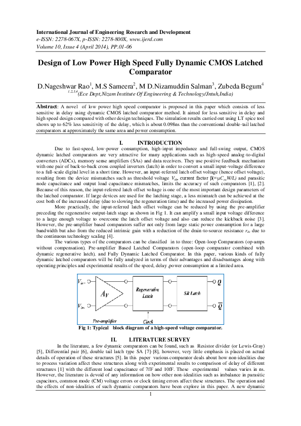 (PDF) Design of Low Power High Speed Fully Dynamic CMOS Latched Comparator