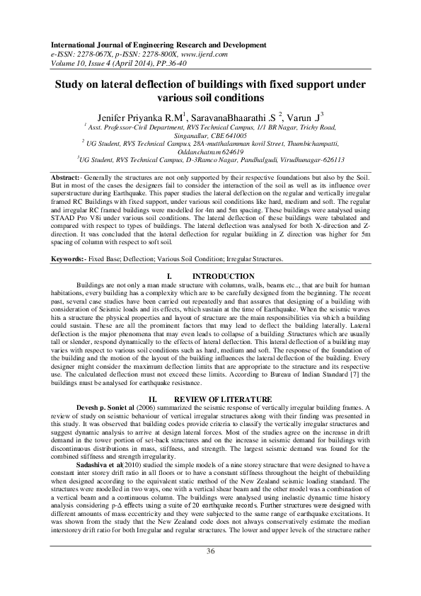 (PDF) Study on lateral deflection of buildings with fixed support under ...
