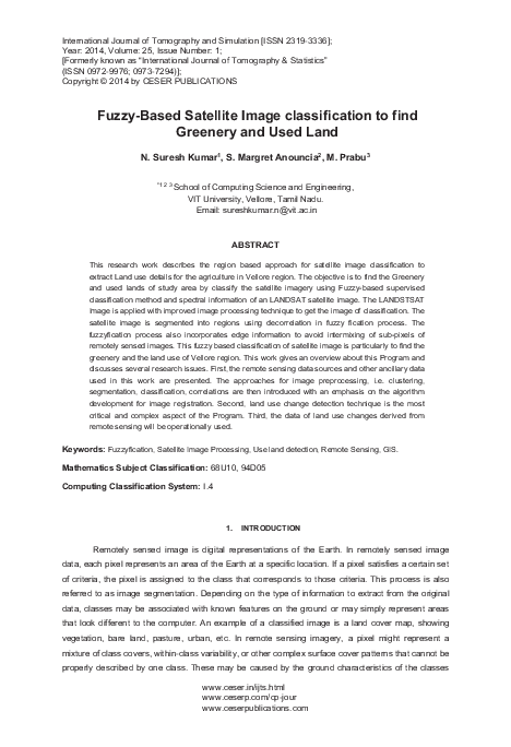 Pdf Fuzzy Based Satellite Image Classification To Find Greenery And