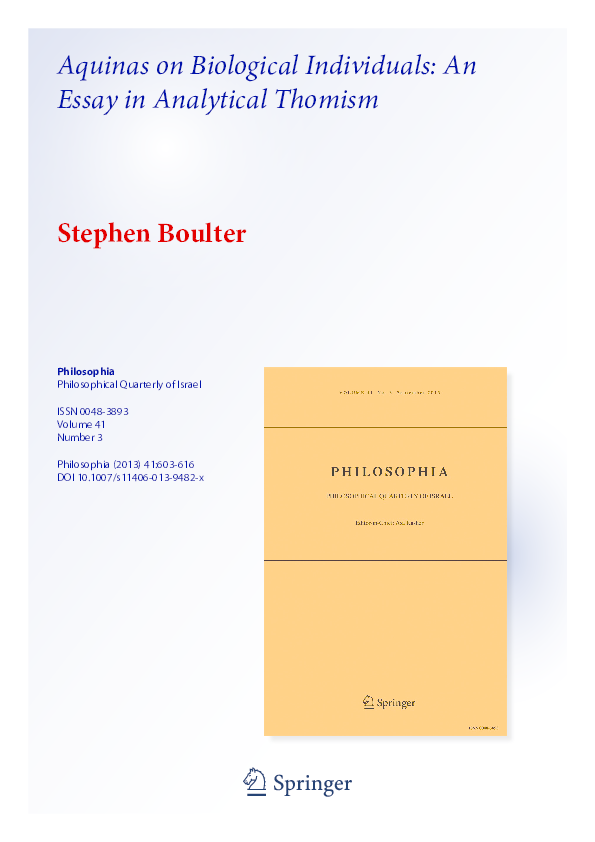 (PDF) Aquinas on Biological Individuals: An Essay in Analytical Thomism