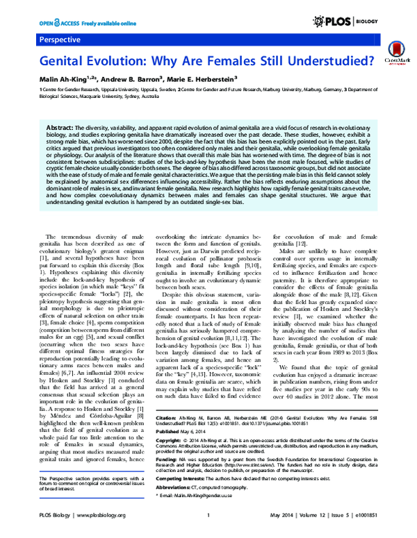 Genital Evolution: Why Are Females Still Understudied?