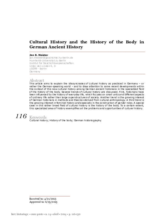 Cultural History and the History of the Body in German Ancient History ...