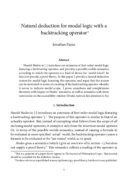 (PDF) Natural deduction for modal logic with a backtracking operator