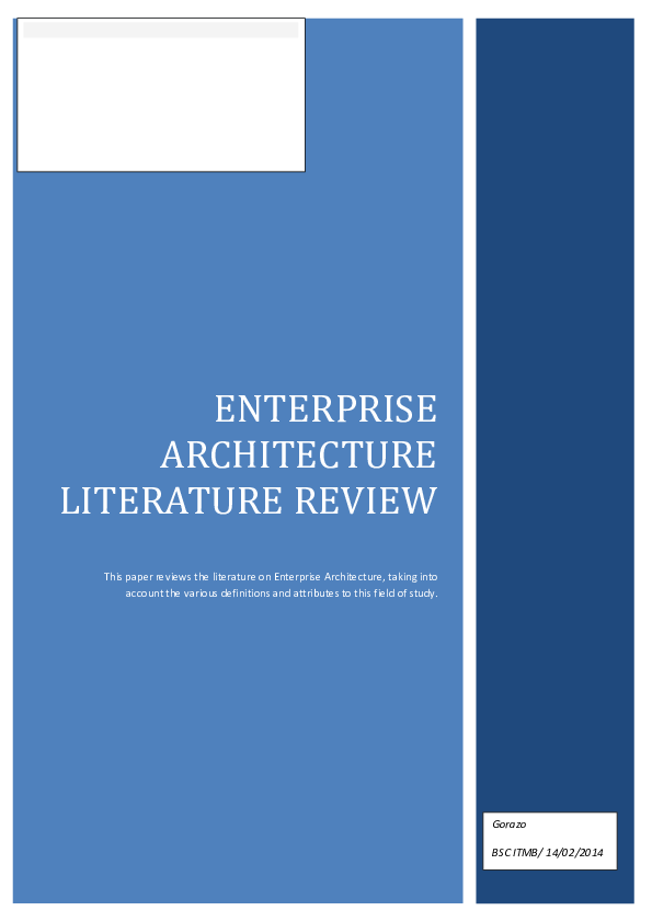 (PDF) ENTERPRISE ARCHITECTURE LITERATURE REVIEW Table of Contents