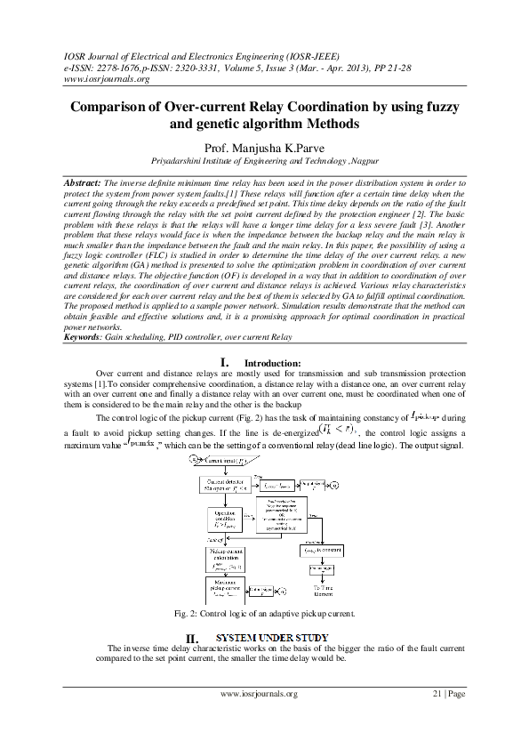 Pdf Comparison Of Over Current Relay Coordination By Using Fuzzy And Genetic Algorithm Methods