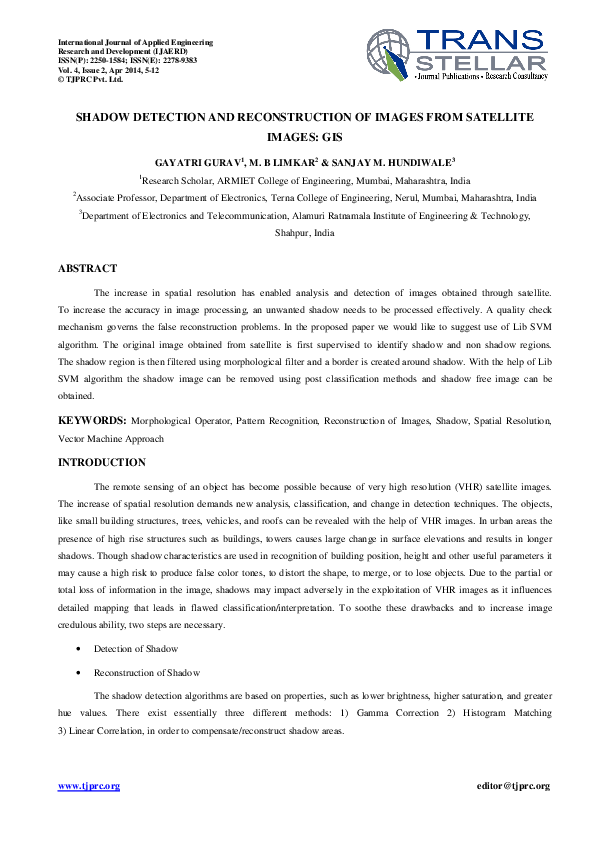 Pdf Shadow Detection And Reconstruction Of Images From Satellite Images Gis