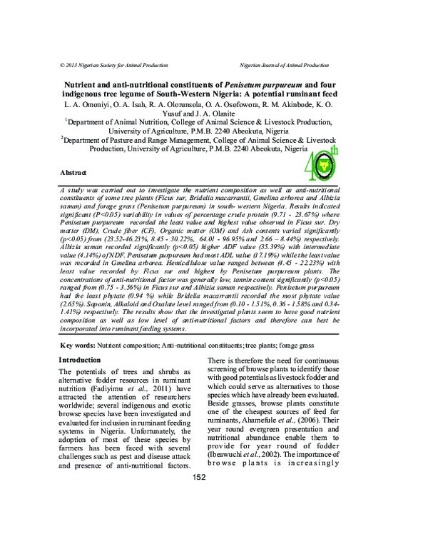 (PDF) Nutrient and anti-nutritional constituents of Penisetum purpureum ...