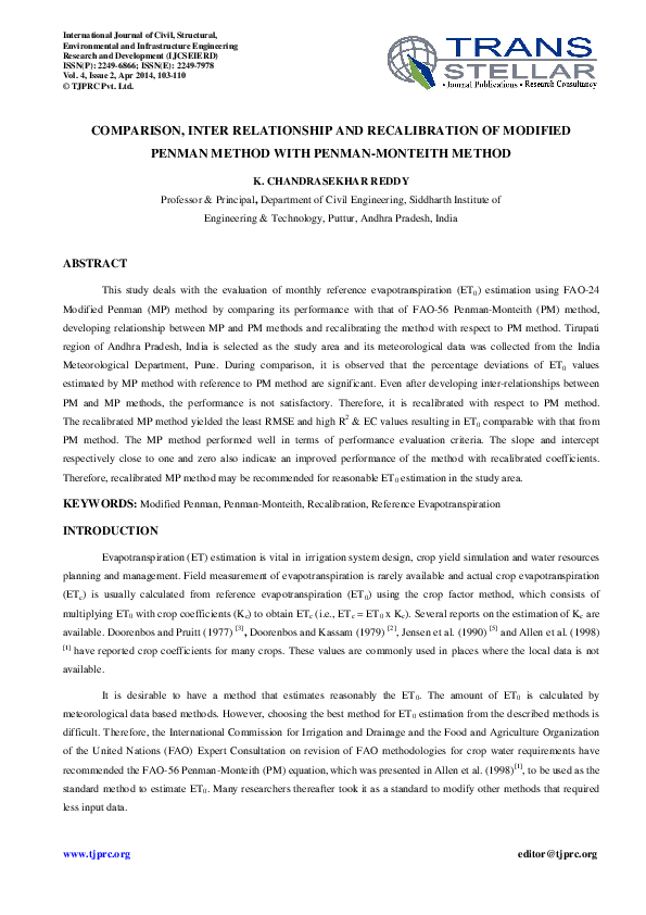 (PDF) COMPARISON, INTER RELATIONSHIP AND RECALIBRATION OF MODIFIED ...