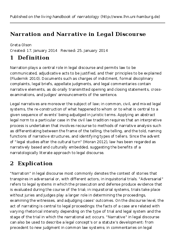 (PDF) Narration and Narrative in Legal Discourse