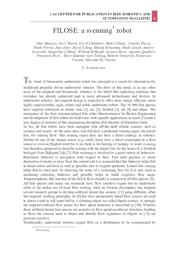 (PDF) FILOSE for Svenning: A Flow Sensing Bio-inspired robot