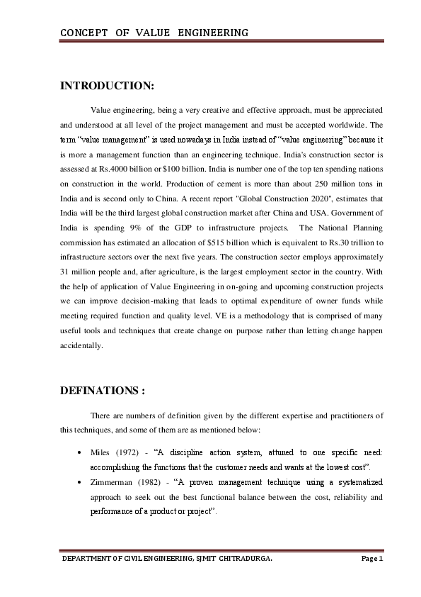 (DOC) INTRODUCTION-CONCEPT OF VALUE ENGINEERING-A Study on construction ...