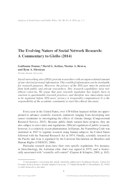 (PDF) The Evolving Nature of Social Network Research: A Commentary to ...