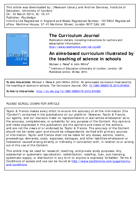 (PDF) An aims-based curriculum illustrated by the teaching of science ...