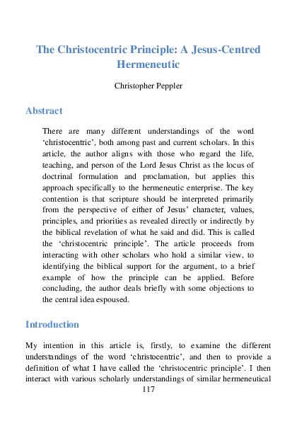 (PDF) Peppler, The Christocentric Principle-A Jesus-Centred Hermeneutic