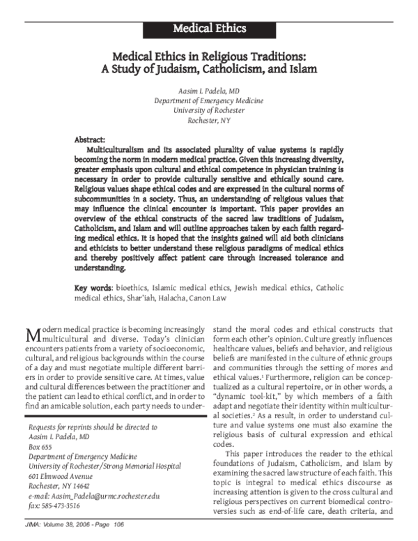 (PDF) Medical Ethics in Religious Traditions: A Study of Judaism ...